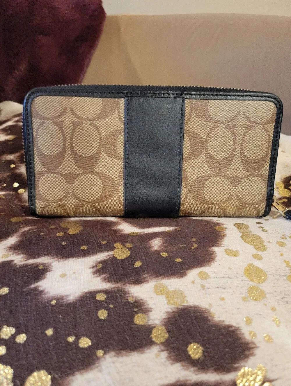 Coach | Other | Coach Brown Signature Canvas Wallet With Black Leather ...